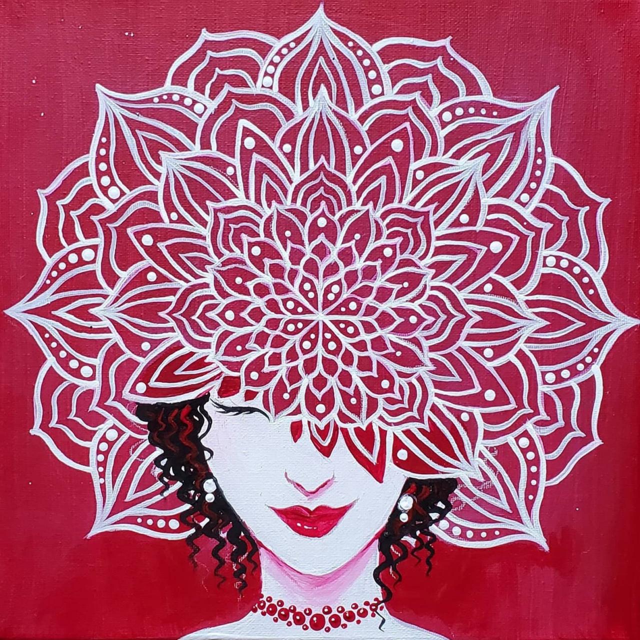 Custom Hand Painted Flower Lady Mandala Painting on Luulla